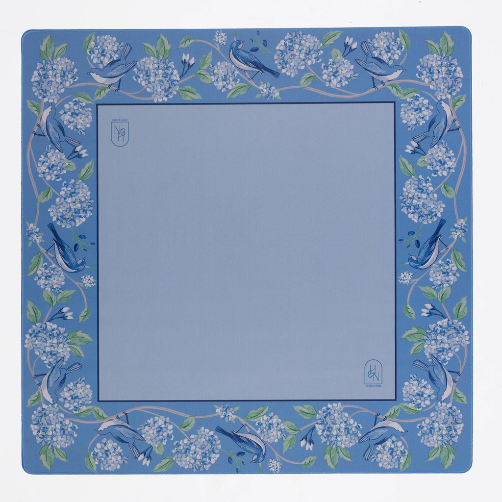 Blue Hydrangea Bird Mahjong Mat – Wildflower and Rose